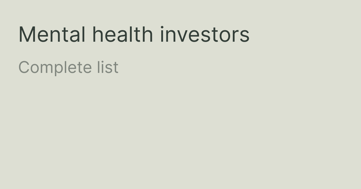 Mental Health Investors: Top 30 VCs Funding in 2026